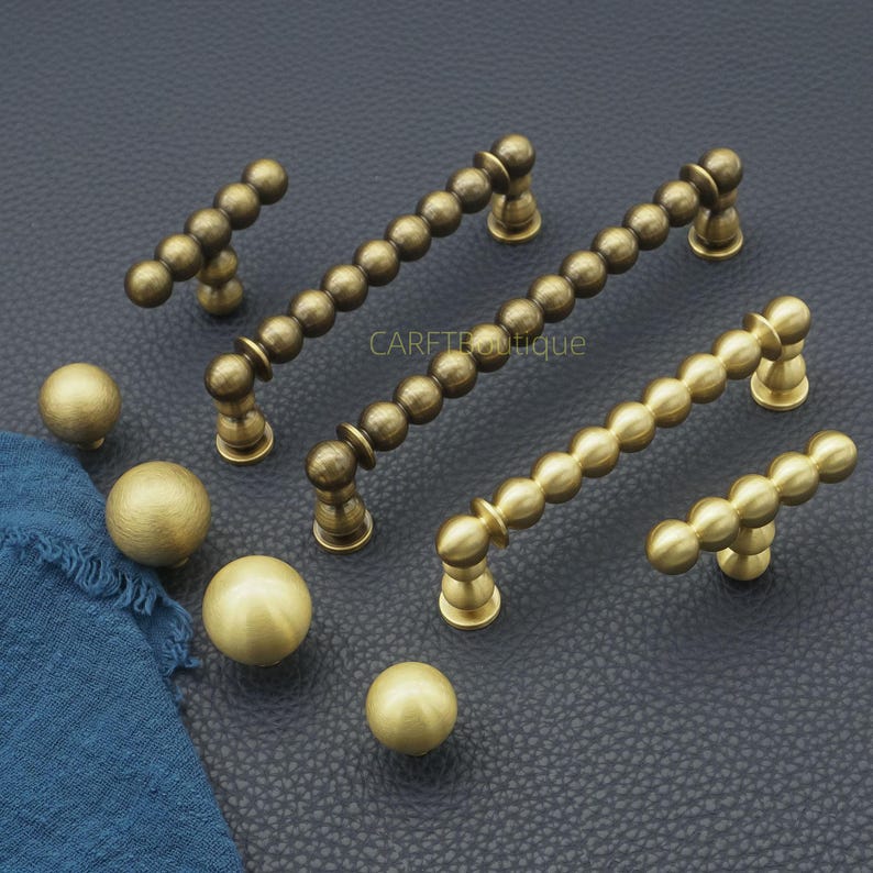 Aged Brass Beaded Drawer Pulls: Gold Cabinet Handles, Unique Dresser ...