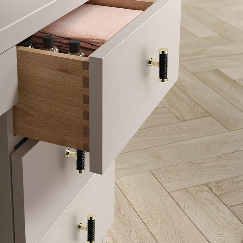 Braided Leather Drawer Pulls Knobs: Dark Brown Cabinet Handles , Unique ...