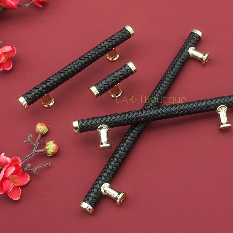 Braided Leather Drawer Pulls Knobs: Dark Brown Cabinet Handles , Unique ...