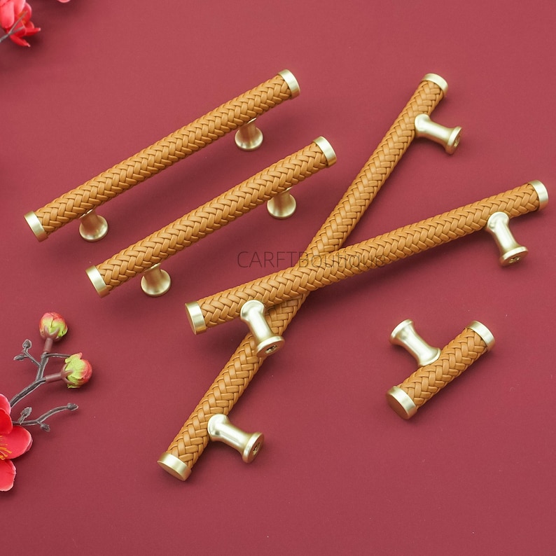 Braided Leather Drawer Pulls Knobs: Dark Brown Cabinet Handles , Unique ...
