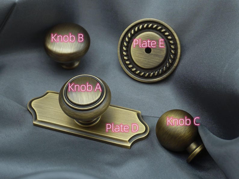 Drawer Knobs With Back Plate , Aged Brass Cabinet Pulls, Kitchen Knobs ...