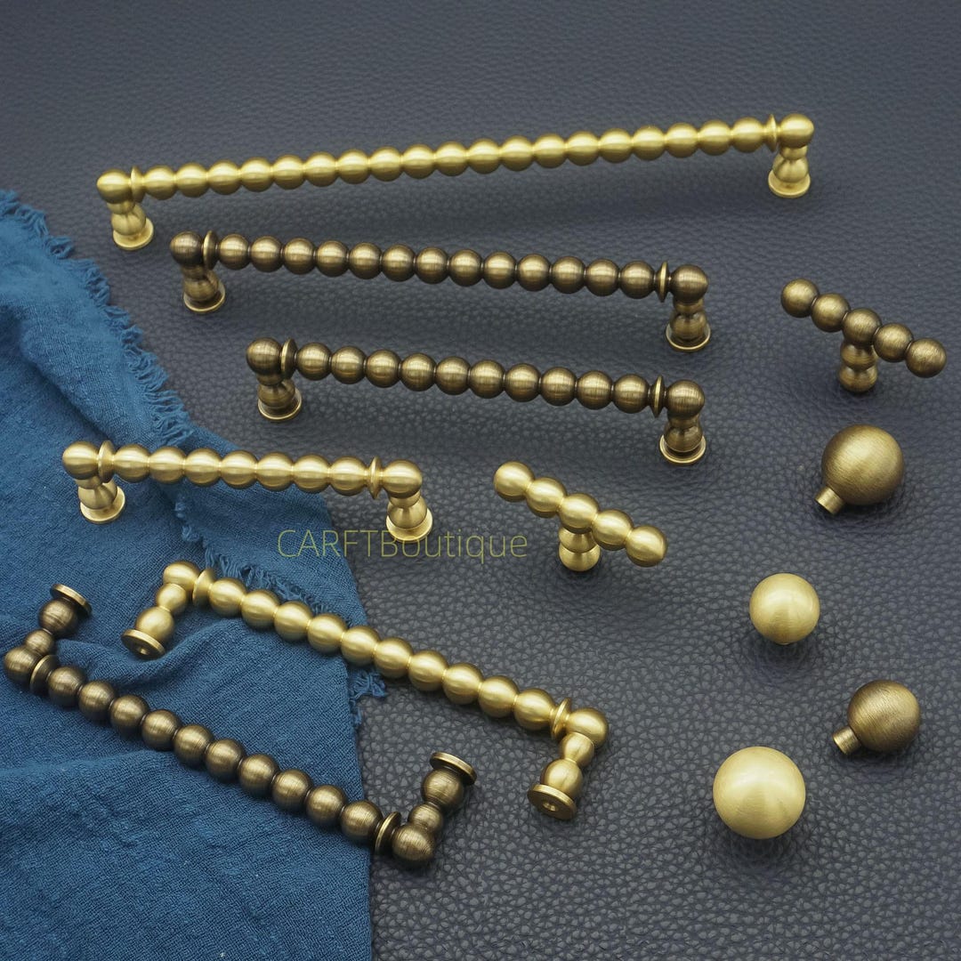 Aged Brass Beaded Drawer Pulls: Gold Cabinet Handles, Unique Dresser ...
