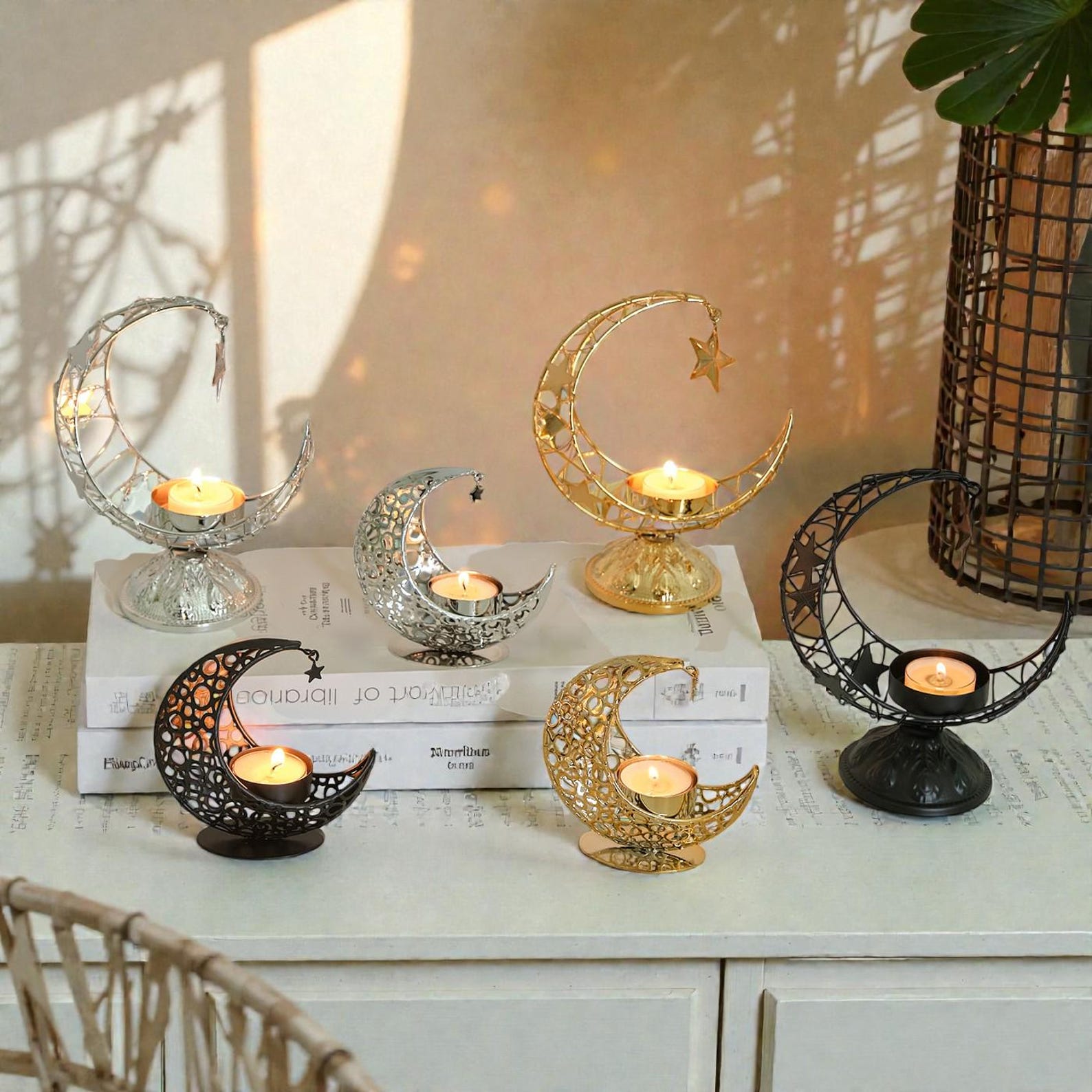 Crescent Moon & Star Tea Light Holder, Eid Mubarak Decor - Etsy