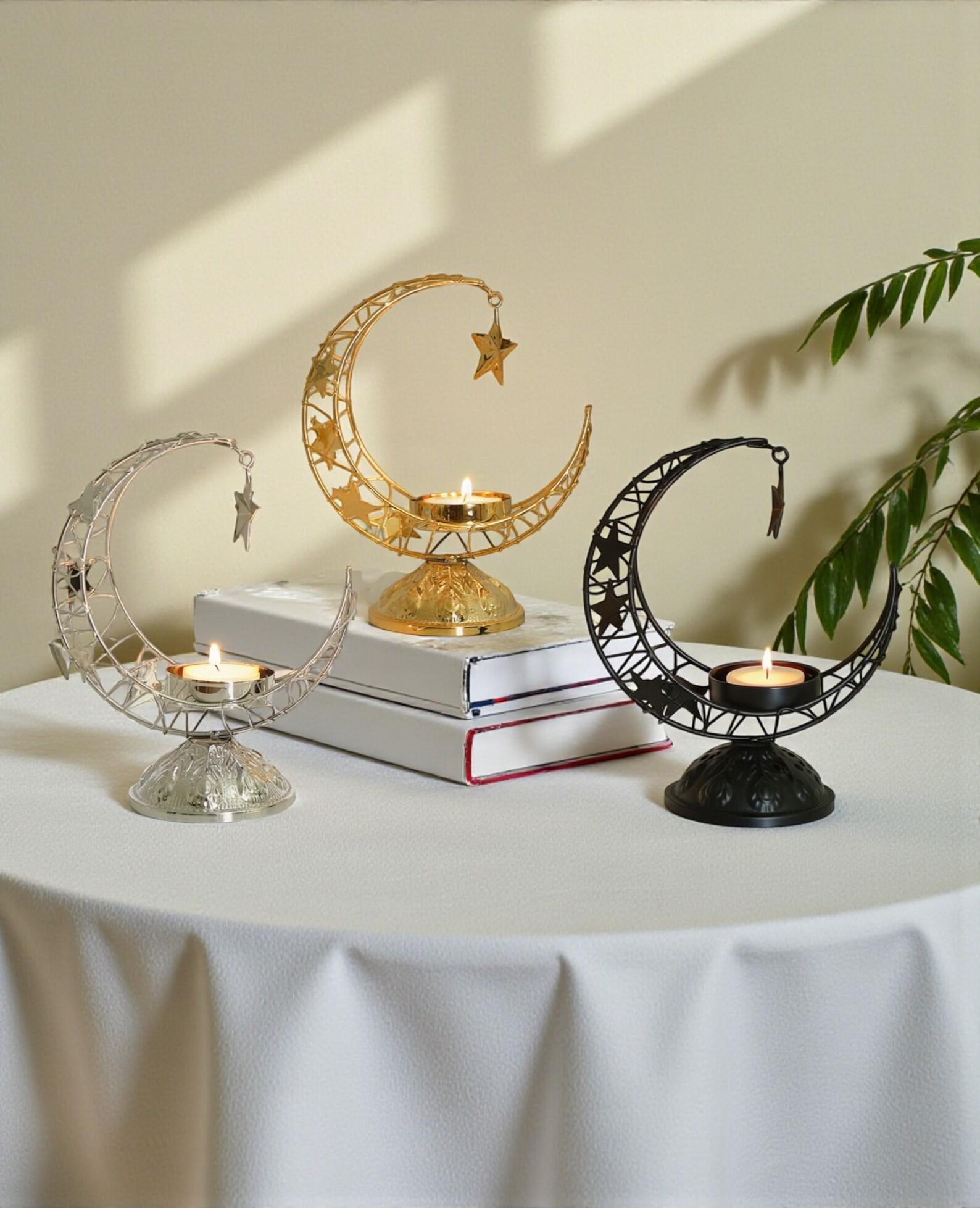 Crescent Moon & Star Tea Light Holder, Eid Mubarak Decor - Etsy