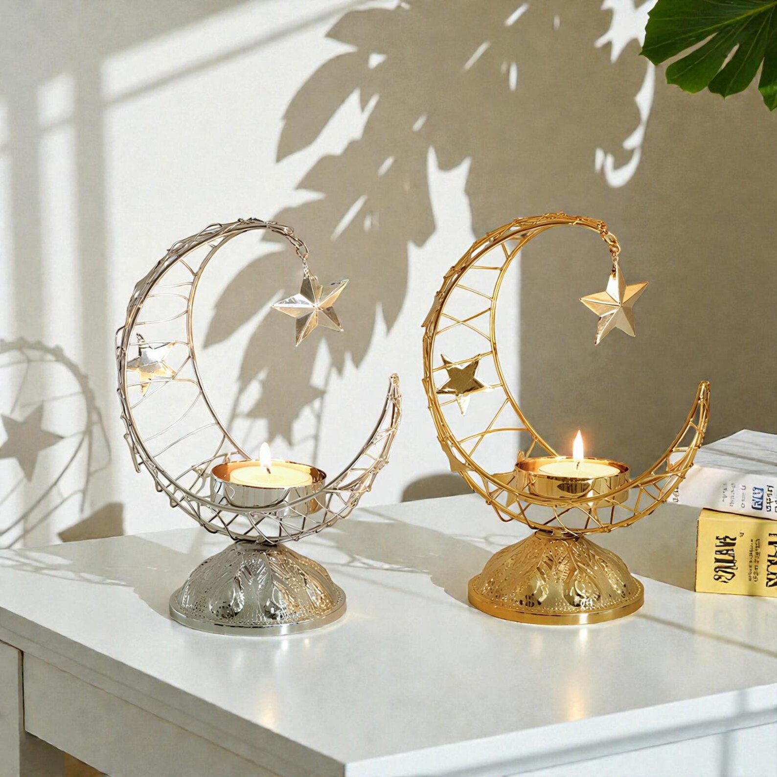 Crescent Moon & Star Tea Light Holder, Eid Mubarak Decor - Etsy