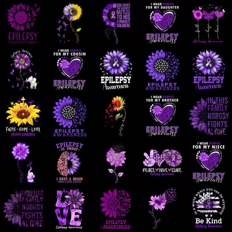 Epilepsy Awareness Faith Hope Love PNG, Purple Ribbon Sunflower Quote ...