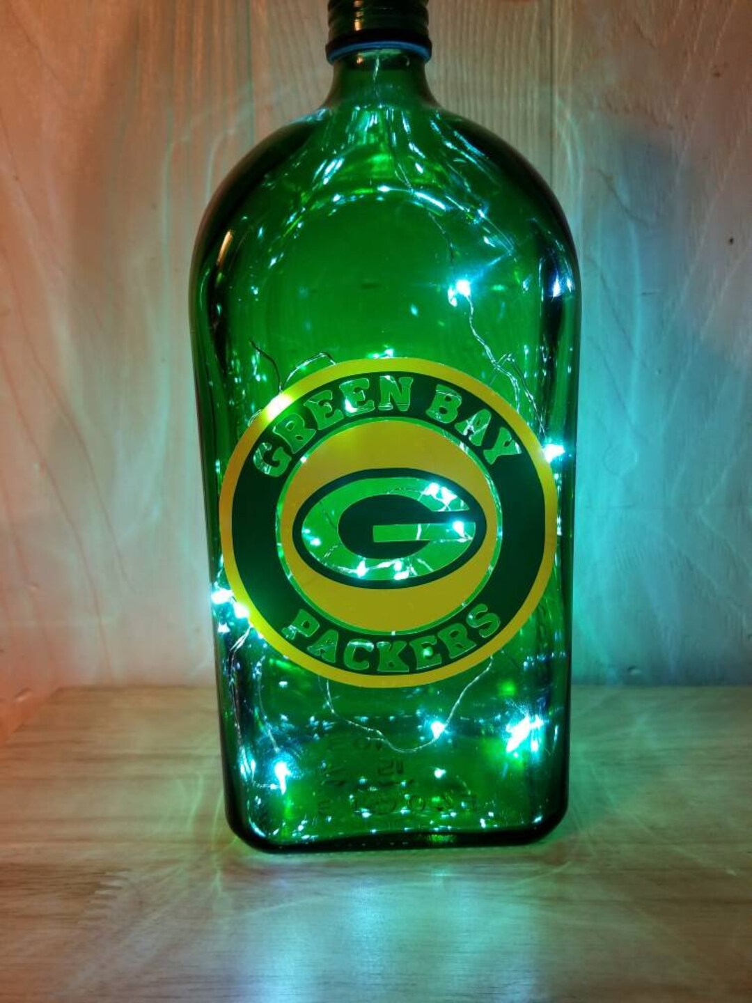 Green Bay Packers Lamp Made From Recycled Bottles With Battery Operated ...