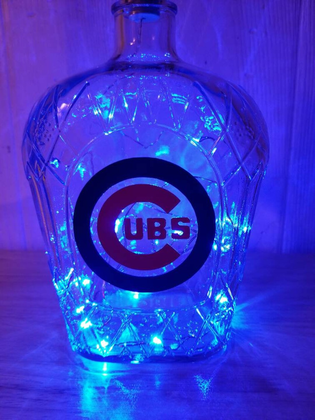 Recycled Crown Royal Chicago Cubs Lamp With Blue Battery Operated ...