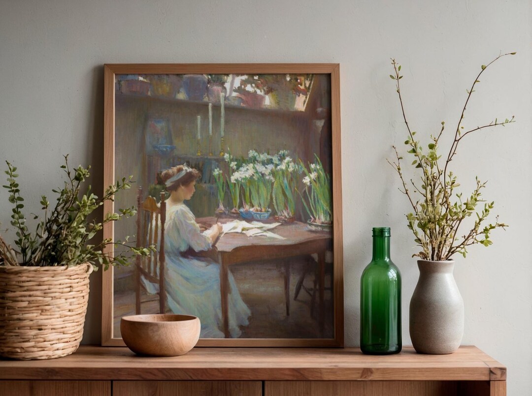 Vintage Woman Writing Wall Art Printable | Quiet Study Scene ...