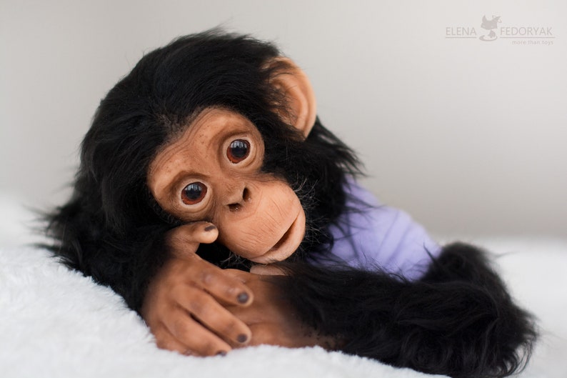 Baby Chimp Mini - Life Size Realistic Movable Toy. OOAK Artist Handmade ...