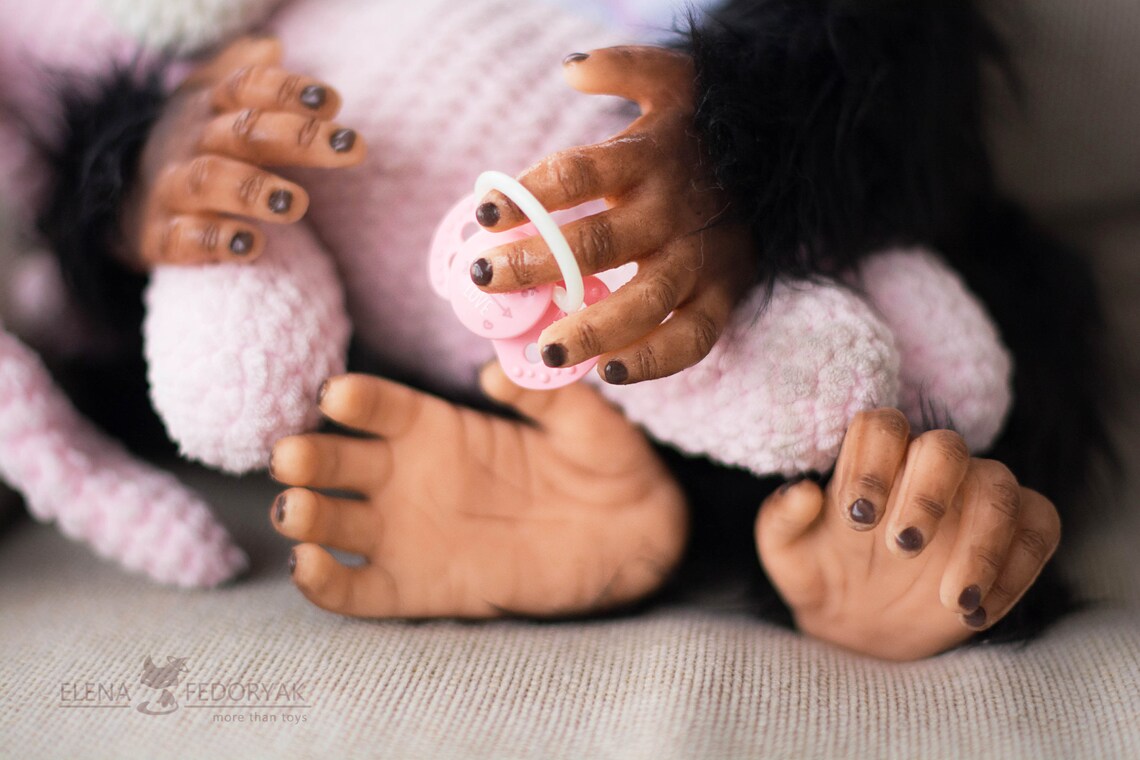 Baby Chimp Maisie Life Size Realistic Movable Toy. OOAK Artist Handmade ...