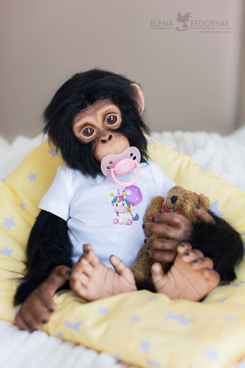 Baby Chimp Cookie Life Size Realistic Movable Toy. OOAK Artist Handmade ...