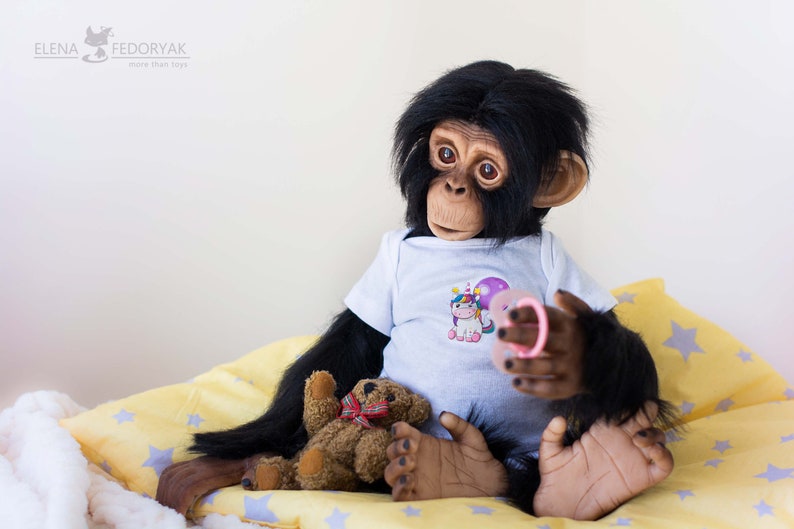 Baby Chimp Cookie Life Size Realistic Movable Toy. OOAK Artist Handmade ...