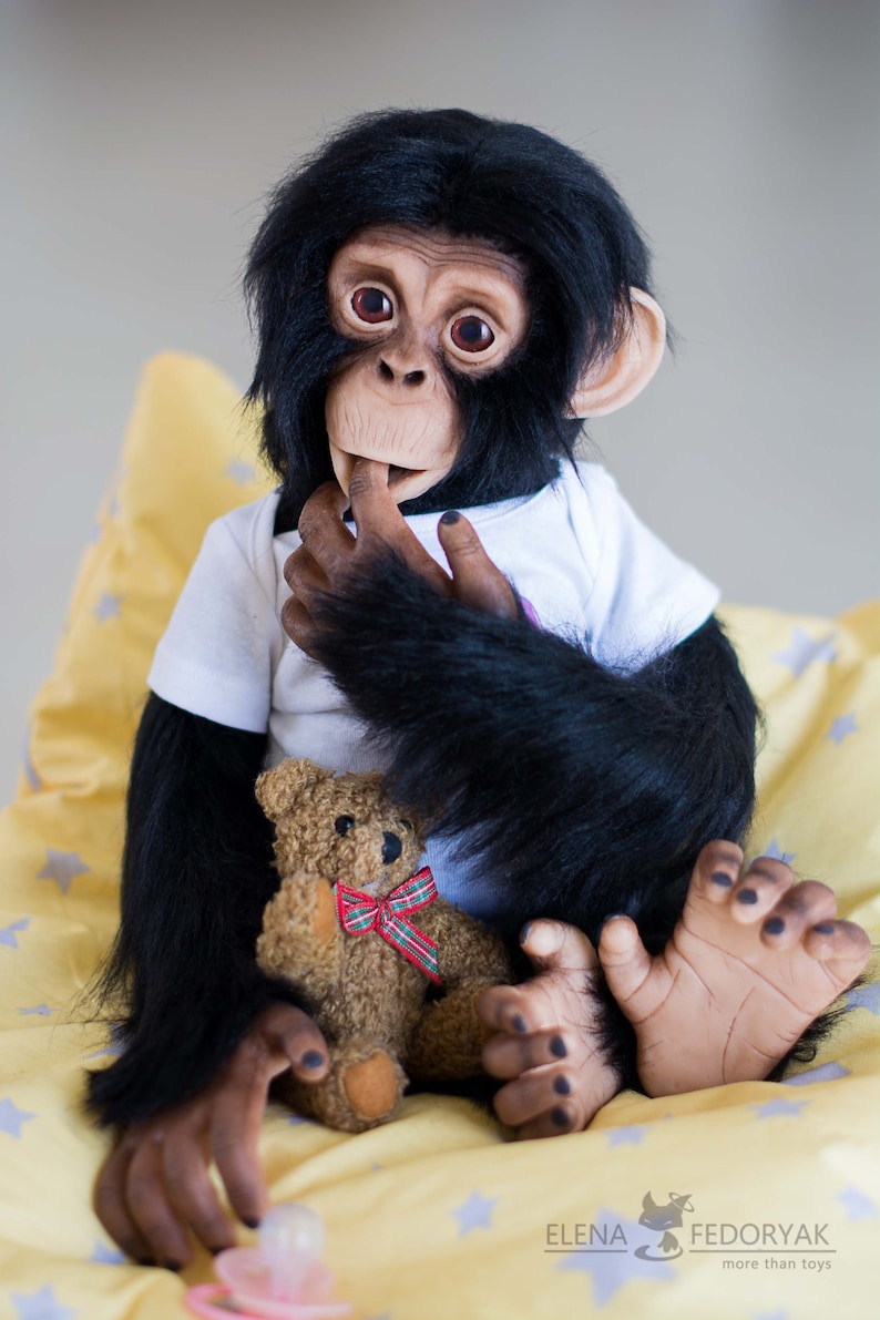 Baby Chimp Cookie Life Size Realistic Movable Toy. OOAK Artist Handmade ...