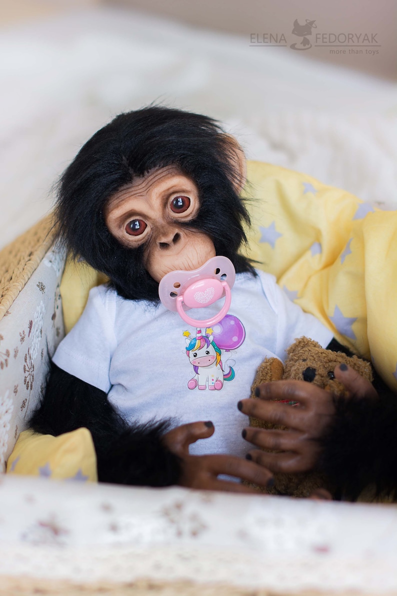 Baby Chimp Cookie Life Size Realistic Movable Toy. OOAK Artist Handmade ...