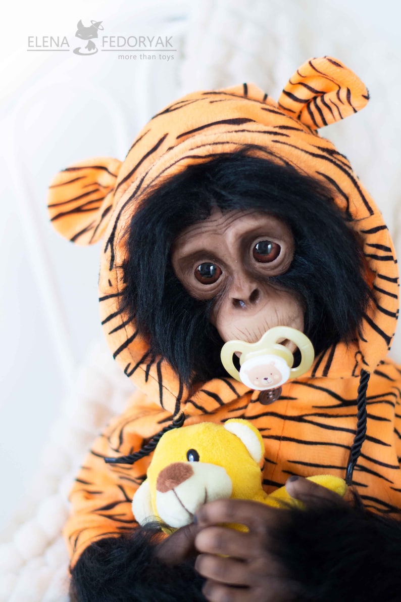 Baby Chimp Tigra Life Size Realistic Movable Toy. OOAK Artist Handmade ...