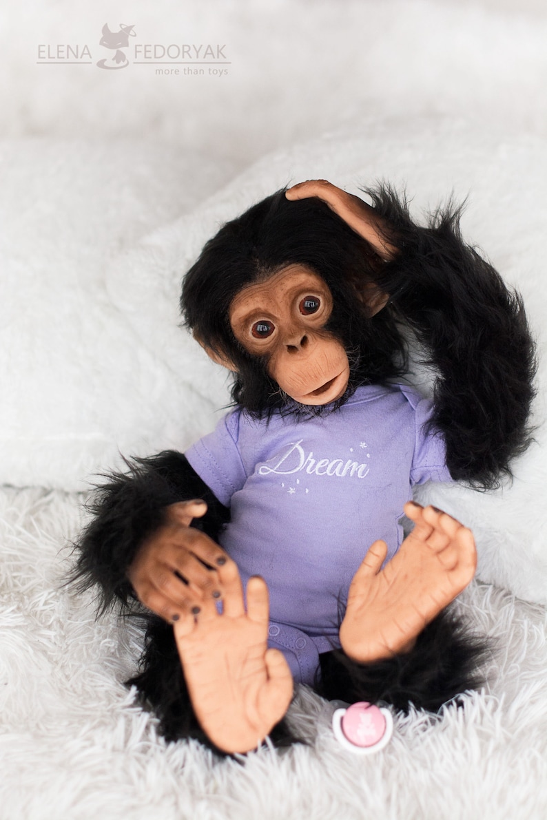 Baby Chimp Mini - Life Size Realistic Movable Toy. OOAK Artist Handmade ...