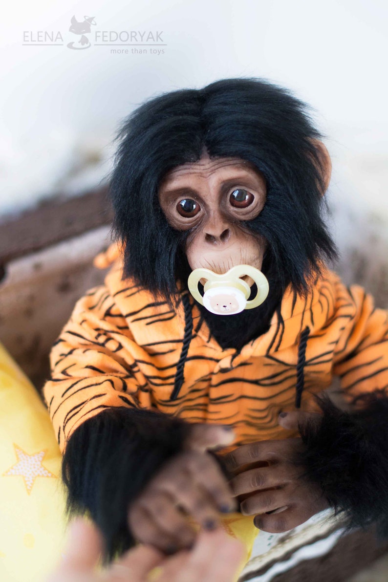 Baby Chimp Tigra Life Size Realistic Movable Toy. OOAK Artist Handmade ...