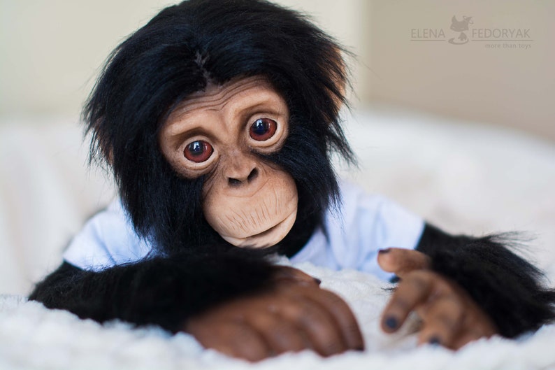Baby Chimp Cookie Life Size Realistic Movable Toy. OOAK Artist Handmade ...