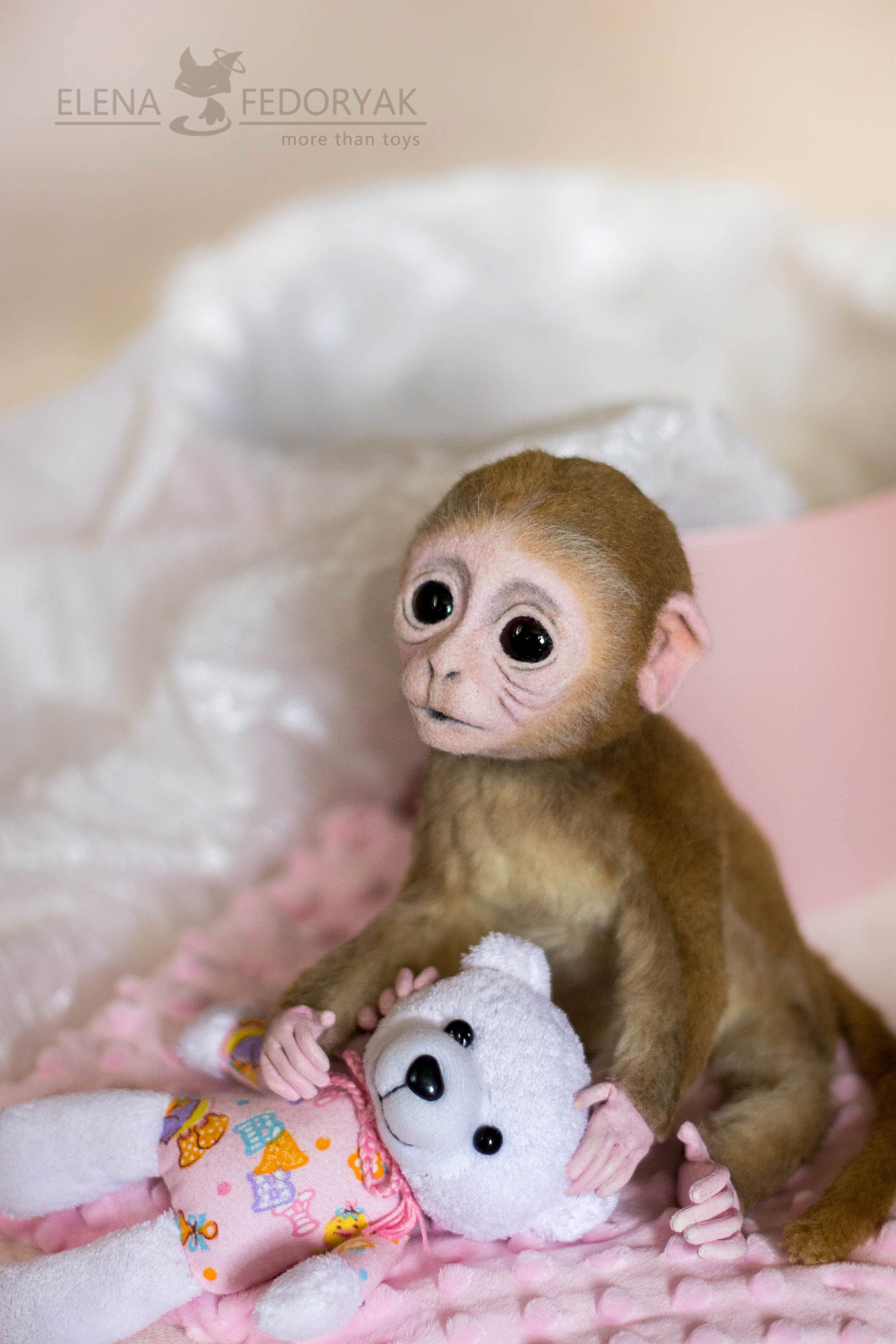 Baby Monkey Lilu Realistic Toy. OOAK Artist Handmade Collectible Animal ...
