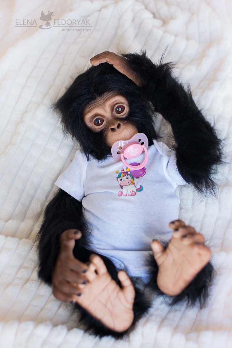 Baby Chimp Cookie Life Size Realistic Movable Toy. OOAK Artist Handmade ...