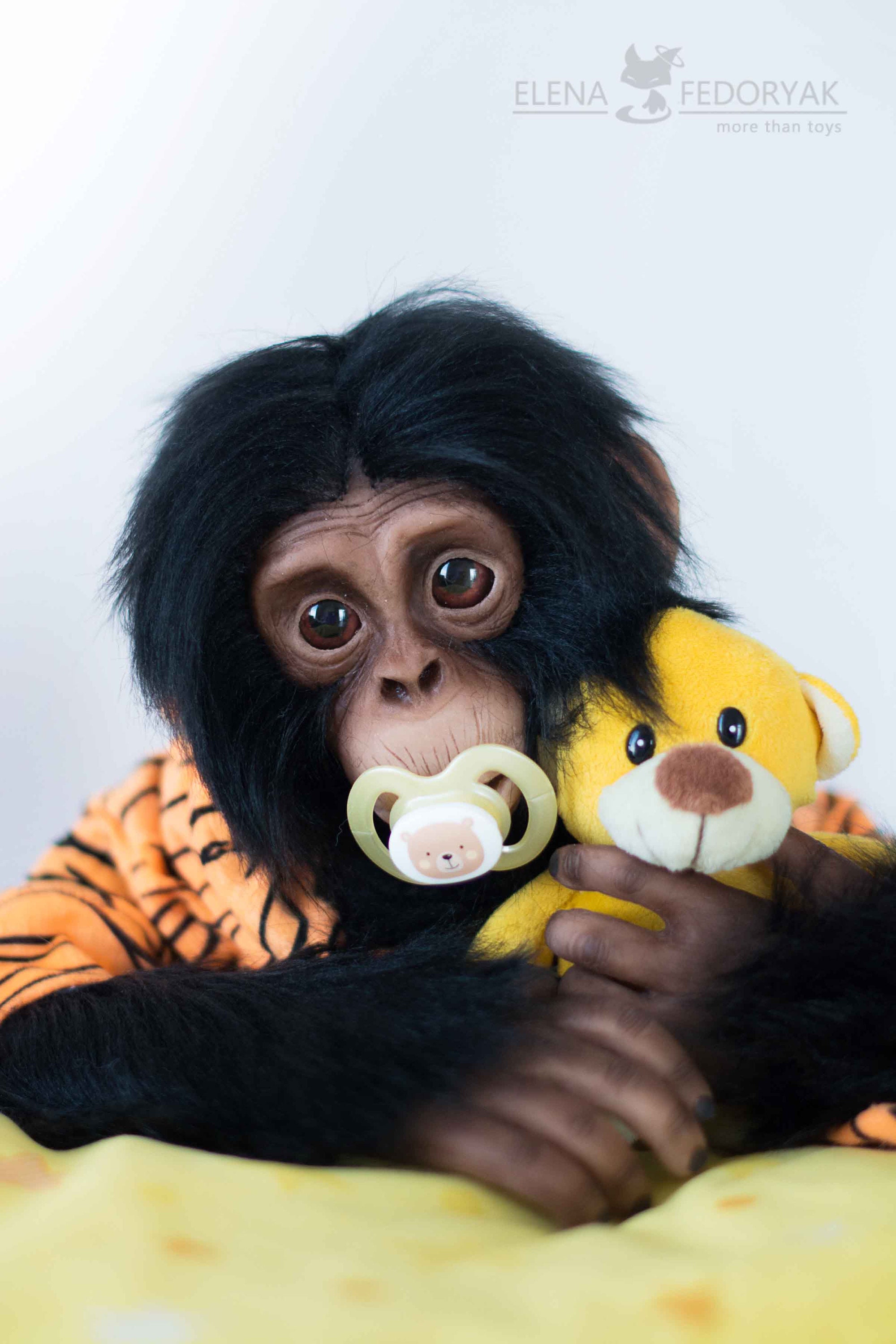 Baby Chimp Tigra Life Size Realistic Movable Toy. OOAK Artist Handmade ...