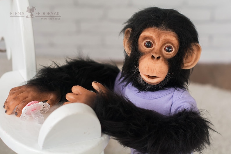 Baby Chimp Mini - Life Size Realistic Movable Toy. OOAK Artist Handmade ...
