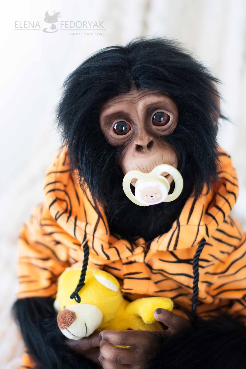 Baby Chimp Tigra - Life Size Realistic Movable Toy. OOAK Artist ...