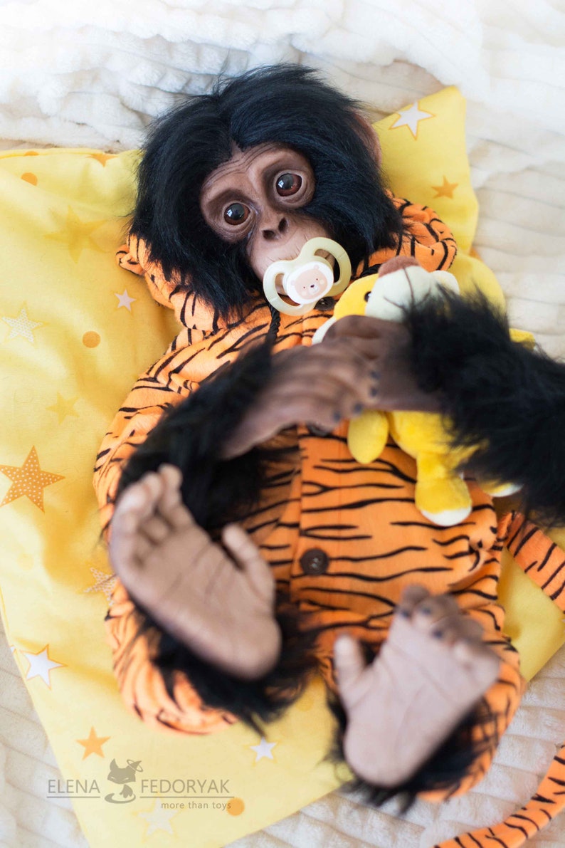 Baby Chimp Tigra Life Size Realistic Movable Toy. OOAK Artist Handmade ...