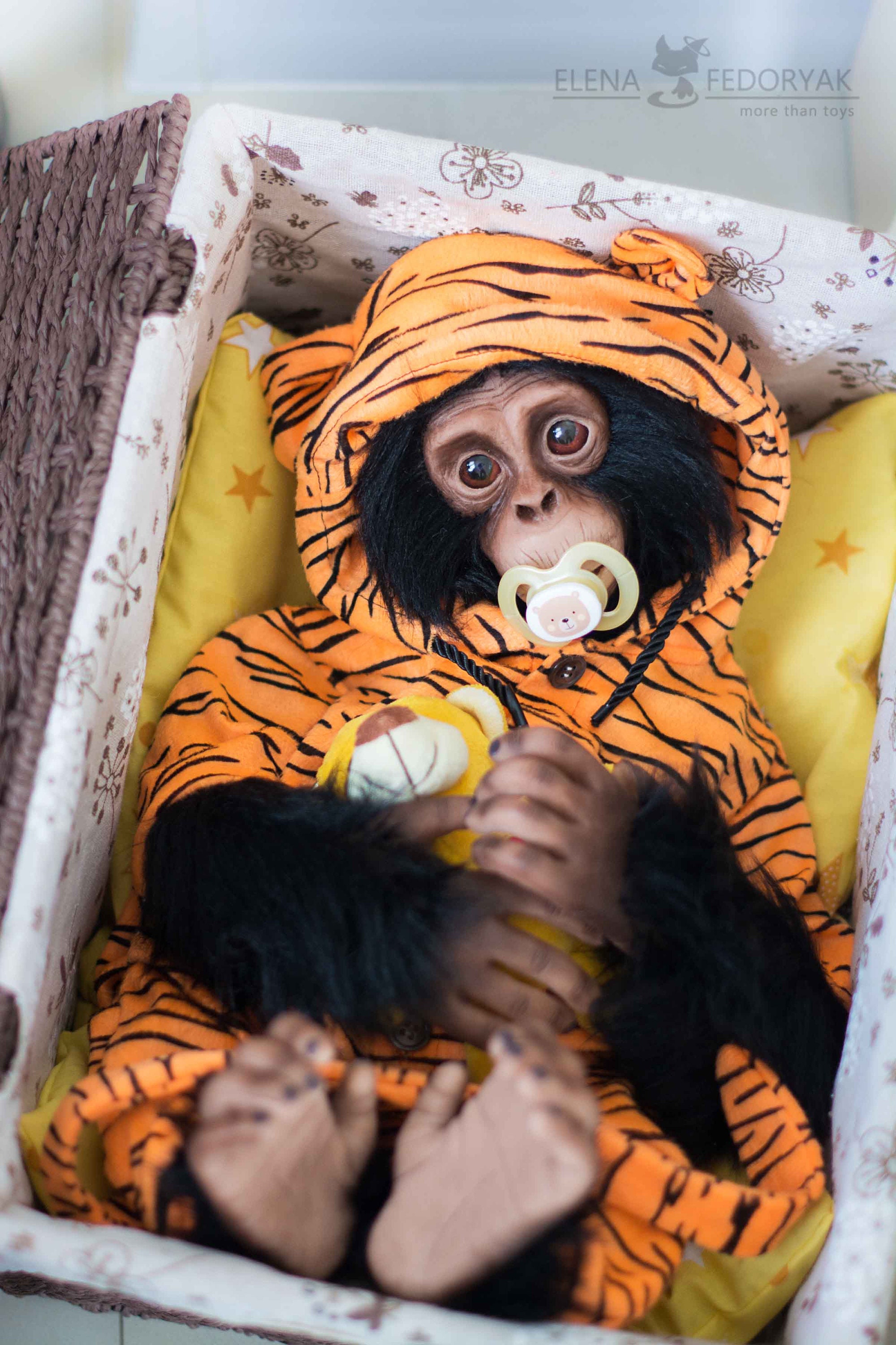 Baby Chimp Tigra Life Size Realistic Movable Toy. OOAK Artist Handmade ...