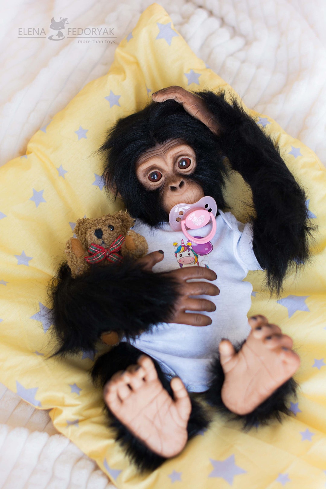 Baby Chimp Cookie - Life Size Realistic Movable Toy. OOAK Artist ...