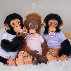 Baby Chimp Mini - Life Size Realistic Movable Toy. OOAK Artist Handmade ...
