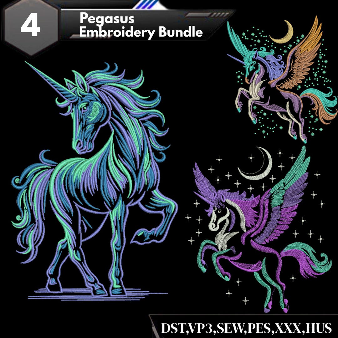 Fantasy Mystical Pegasus Machine Embroidery Design, Mini Cute Mystical ...