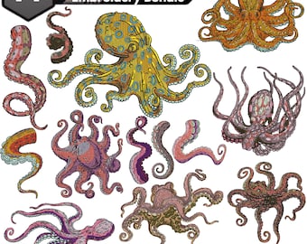 Octopus Embroidery Design, Intricate Octopus Embroidery, Octopus Mini ...