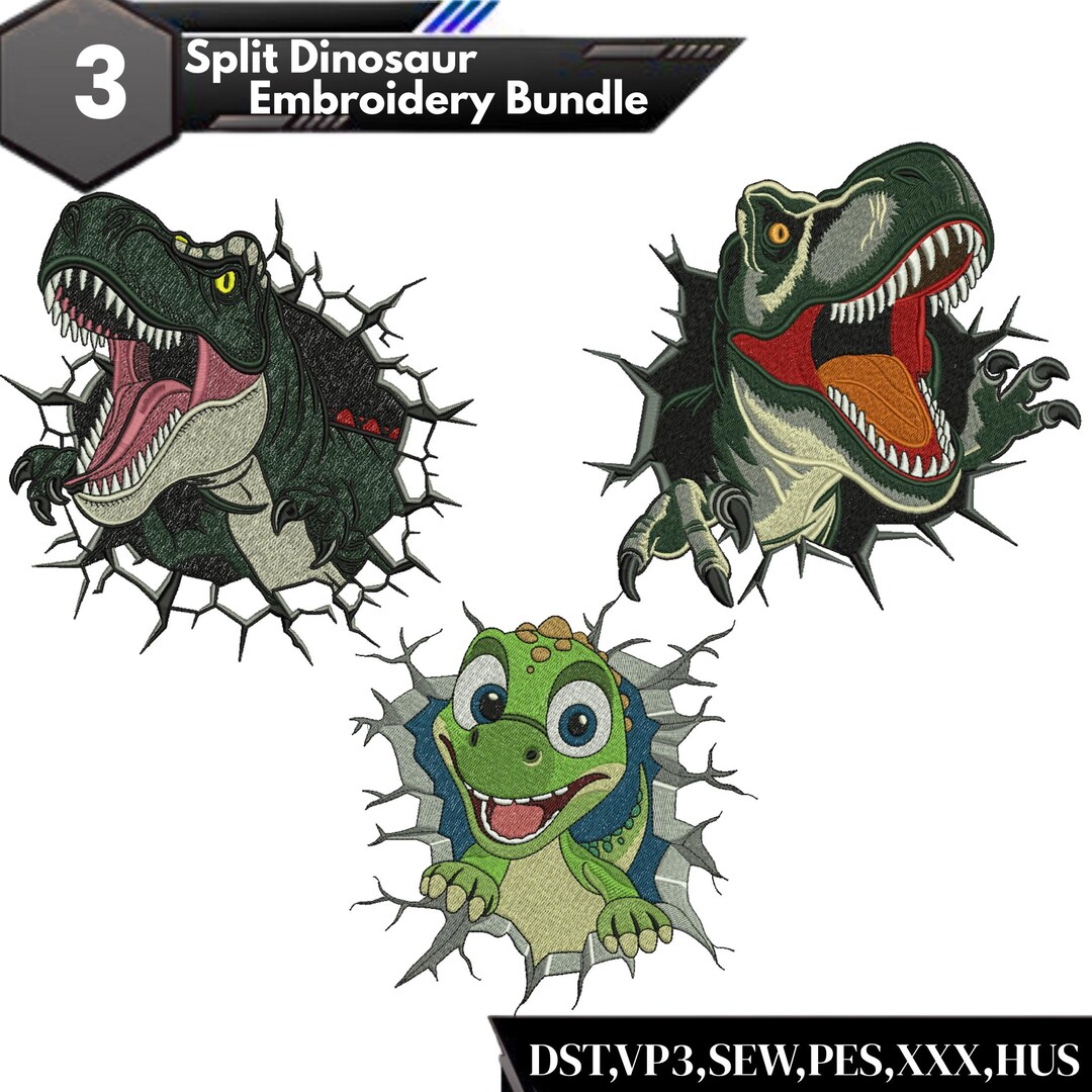 Split Dinosaurs Embroidery Design, Cute Dinosaurs Embroidery Designs ...
