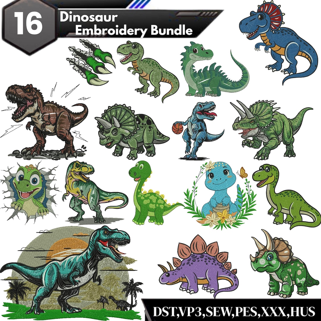 Dinosaurs Machine Embroidery Design, Cute Dinosaurs Embroidery Designs ...