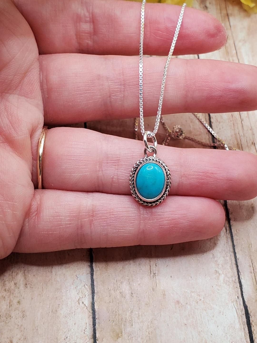 Blue Turquoise Pendant/ Sterling Silver Pendant/ Small Turquoise ...