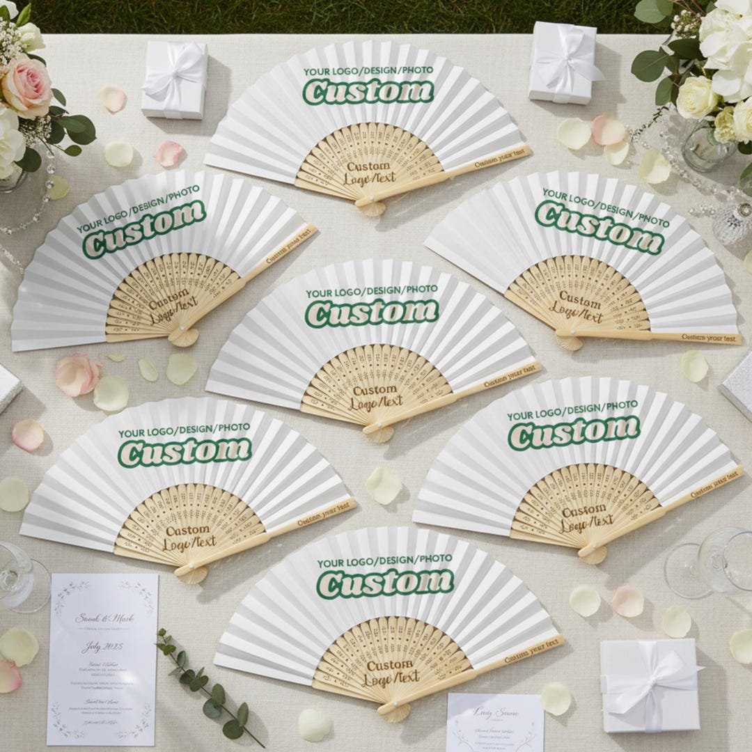 Custom Folding Hand Fan – 1 Piece Minimum Paper Wedding Fan With Logo ...