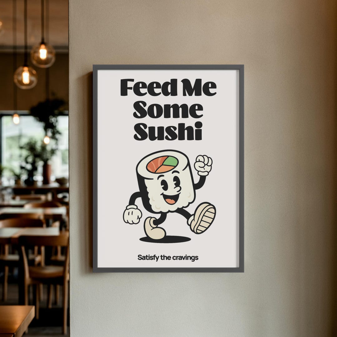 Silly Sushi Cartoon Print: Japanese Food Kitchen Decor (downloadable ...