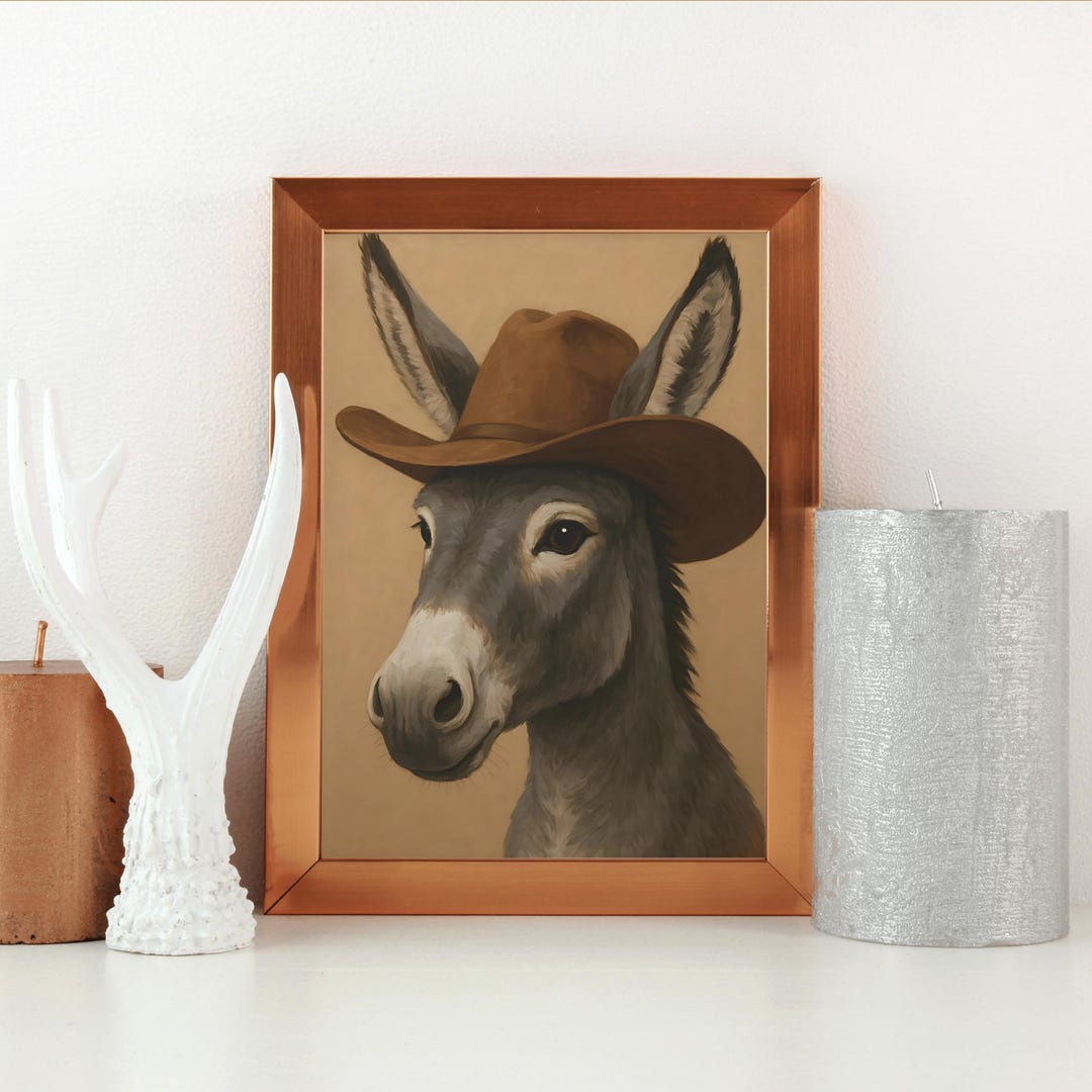 Vintage Cowboy Donkey Nursery Art Print: Farm Animal Cottagecore Decor ...