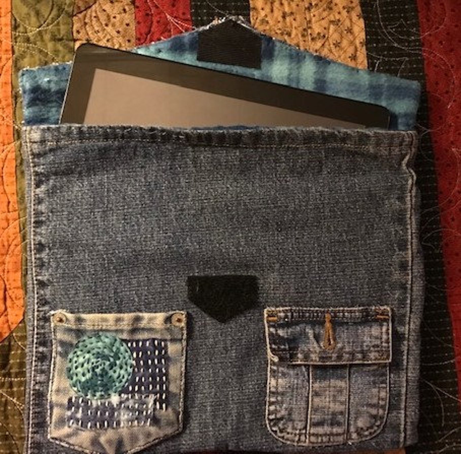 Recycled Denim Tablet Cover/case With Sashiko Embroidery - Etsy