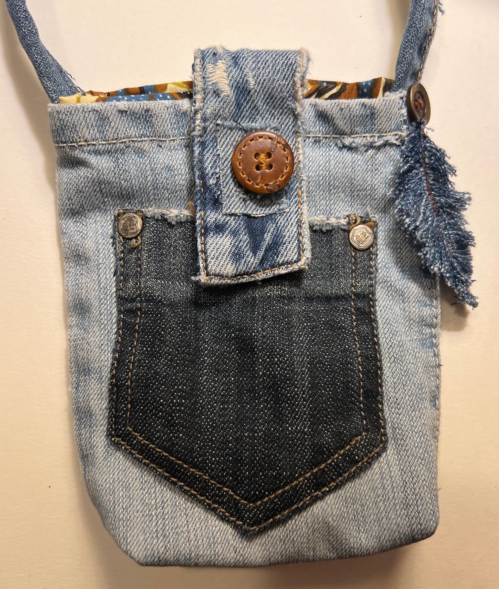 Denim Crossbody Purse/cell Phone Pouch With Sashiko Stitched Patch and ...