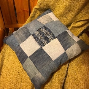 Denim Patchwork Pillow - Upcycled From Blue Jeans - Etsy