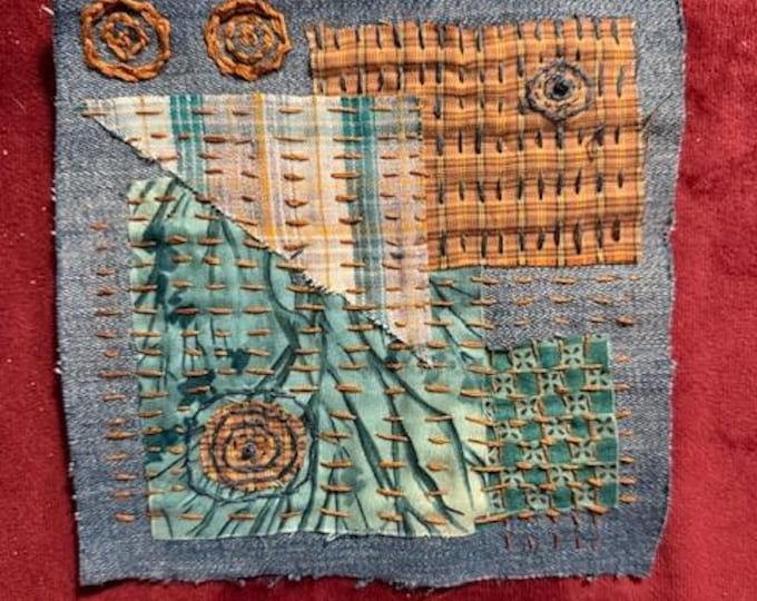 Boro Style Mending Patch With Sashiko Stitching- 6" X 6", Denim and ...
