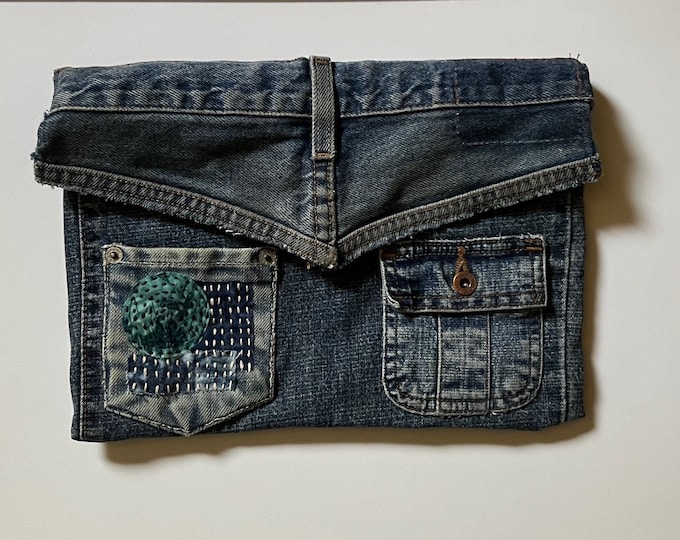 Recycled Denim Tablet Cover/case With Sashiko Embroidery - Etsy