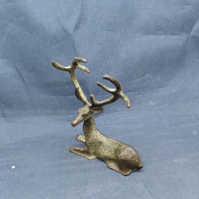 Vintage Bronze Antlered Deer Tea Pet | Textured Patina Lucky Animal ...