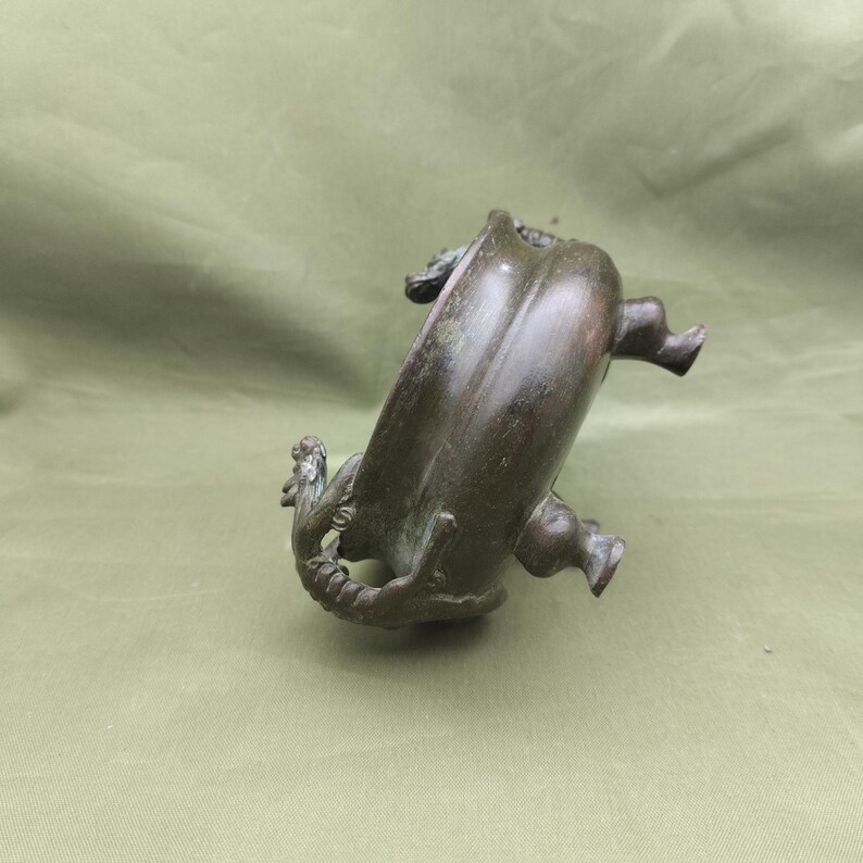 Vintage Bronze Dragon-handled Tripod Incense Burner Tea Pet - Chinese ...