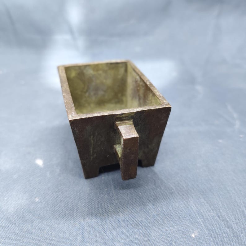Vintage Bronze Square Ding Incense Burner | Engraved Traditional Script ...