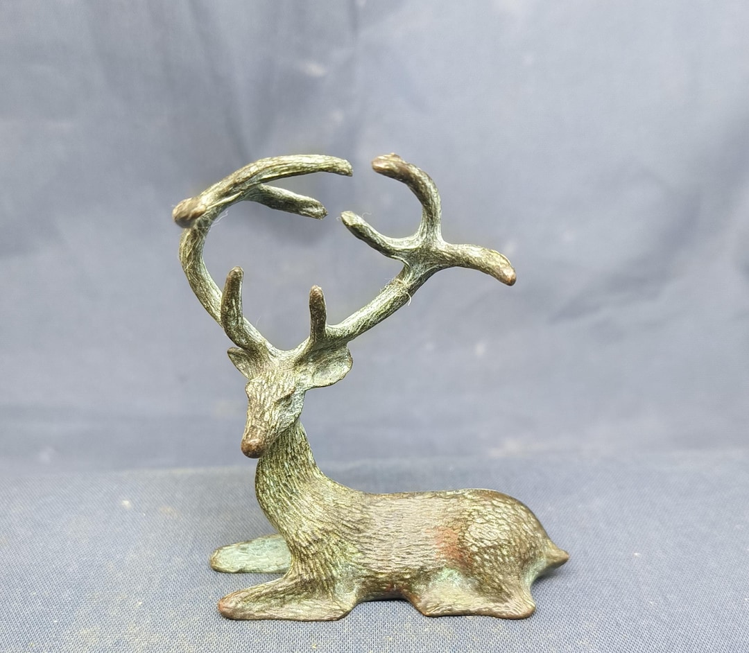 Handmade Bronze Deer Tea Pet - Reclining Deer Figurine: Antique Style ...