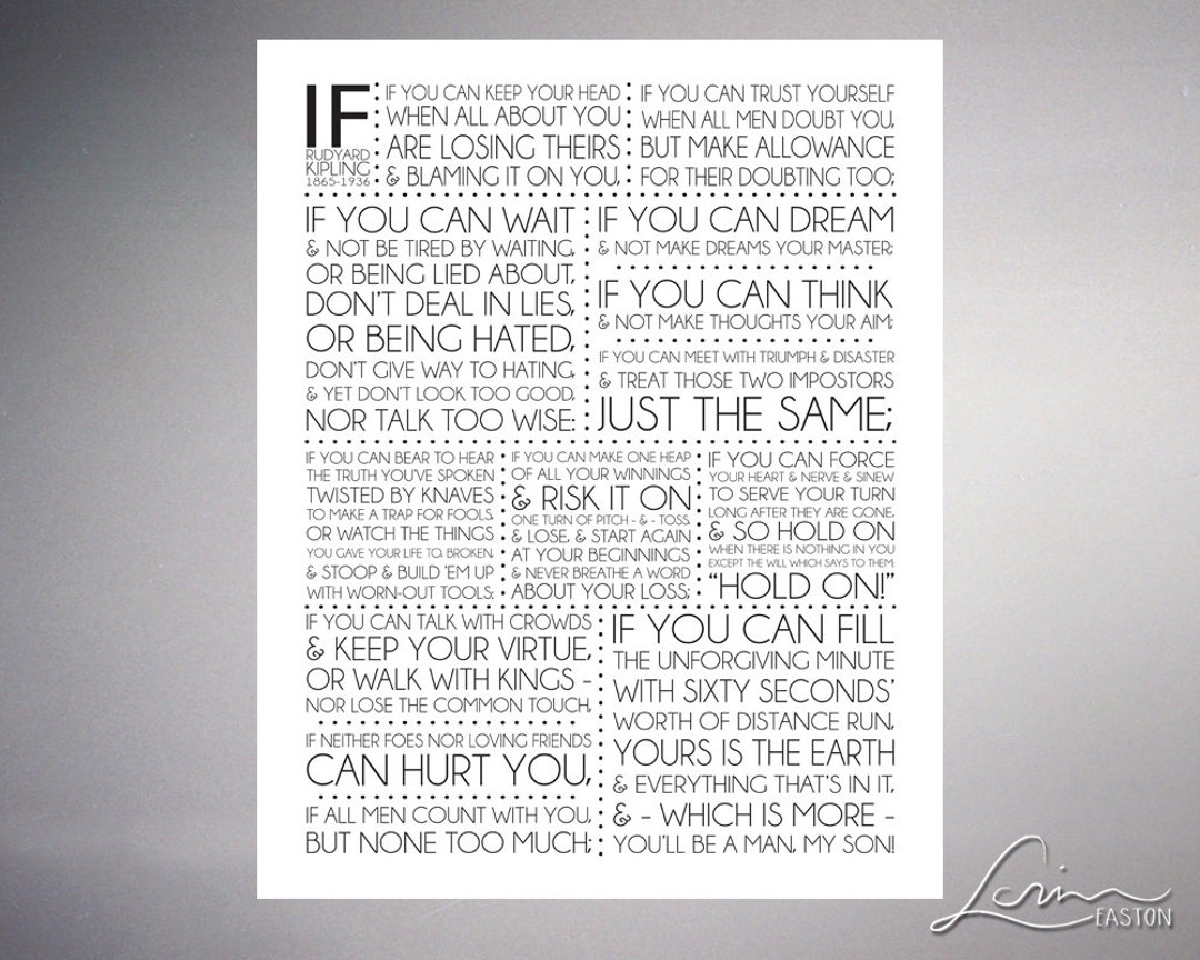 IF by Rudyard Kipling - Inspiration Poster Print -8x10, 8x12, 11x14 ...
